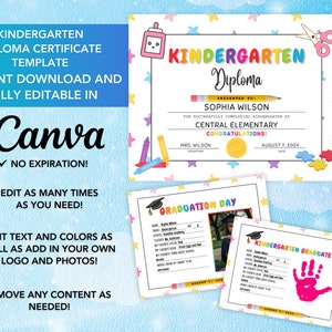 Editable Kindergarten Diploma, Kindergarten Graduation Certificate ...