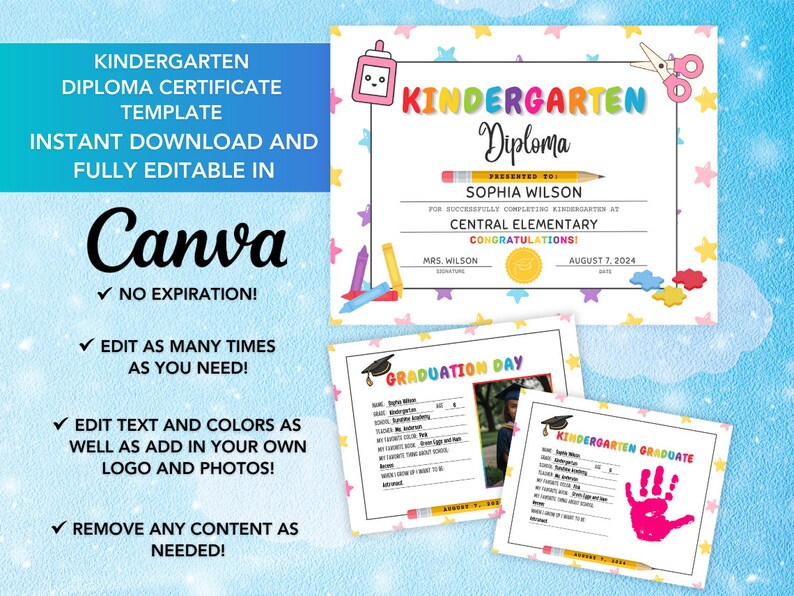Editable Kindergarten Diploma, Kindergarten Graduation Certificate ...