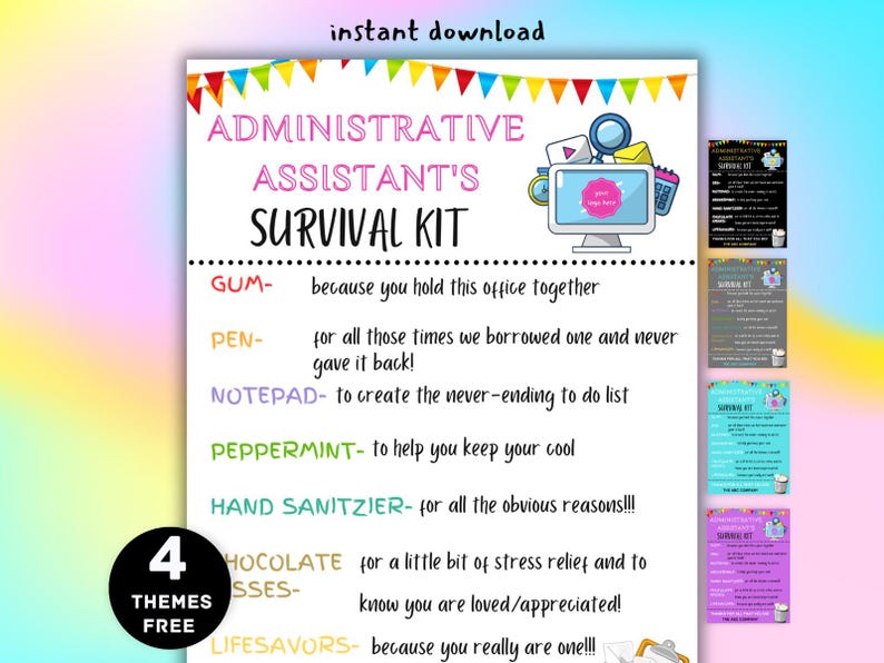 Administrative Assistant Survival Kit Gift Tags, Office Staff Gifts ...