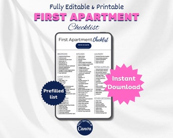 First Apartment Checklist Printable, Editable, Canva Template, Instant ...