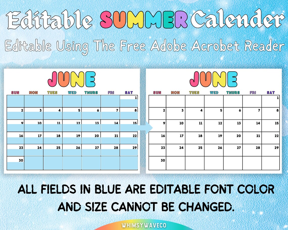 Printable Editable SUMMER 2024 Planner Bundle Summer Calendar Summer ...