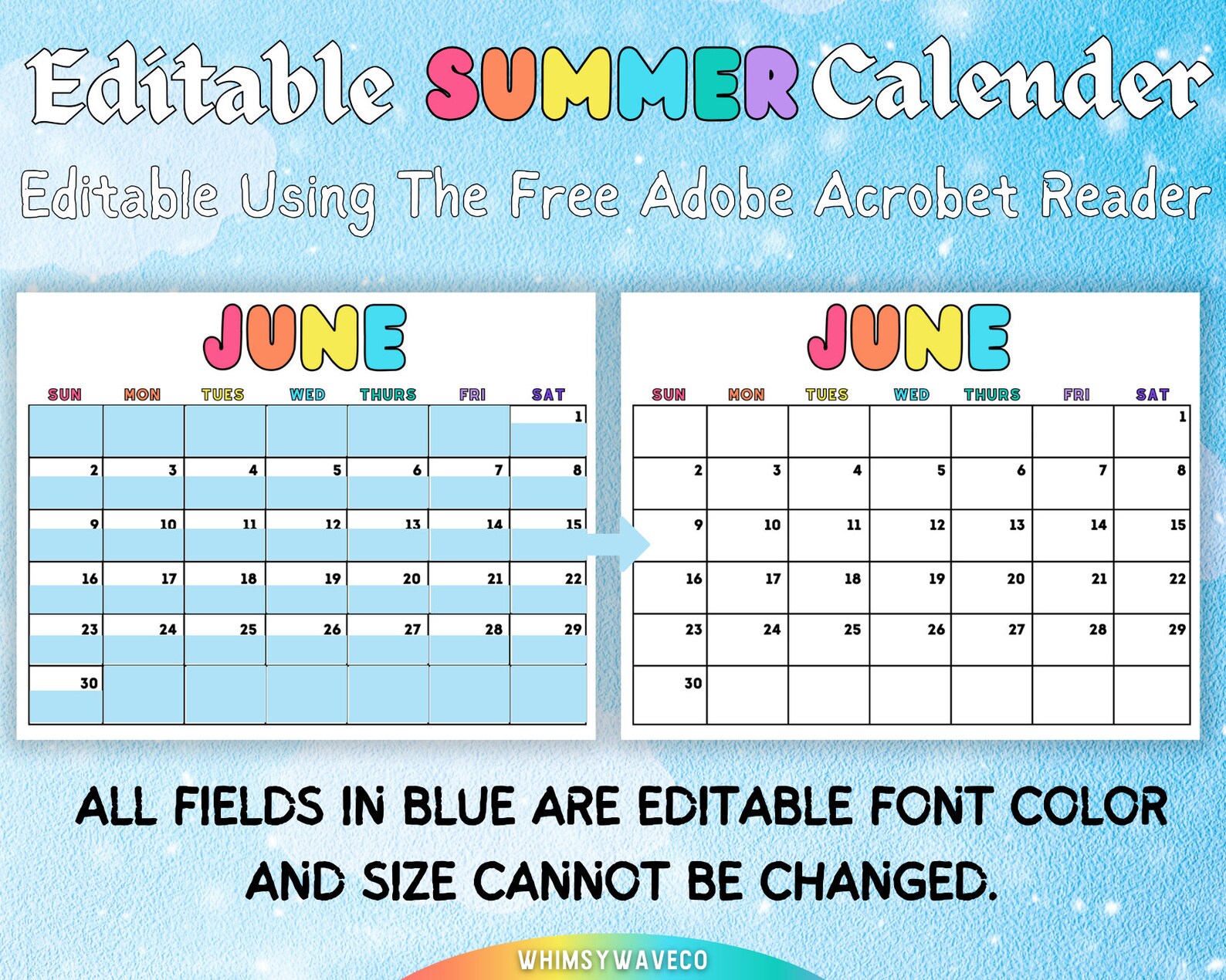 Printable Editable SUMMER 2024 Planner Bundle Summer Calendar Summer ...