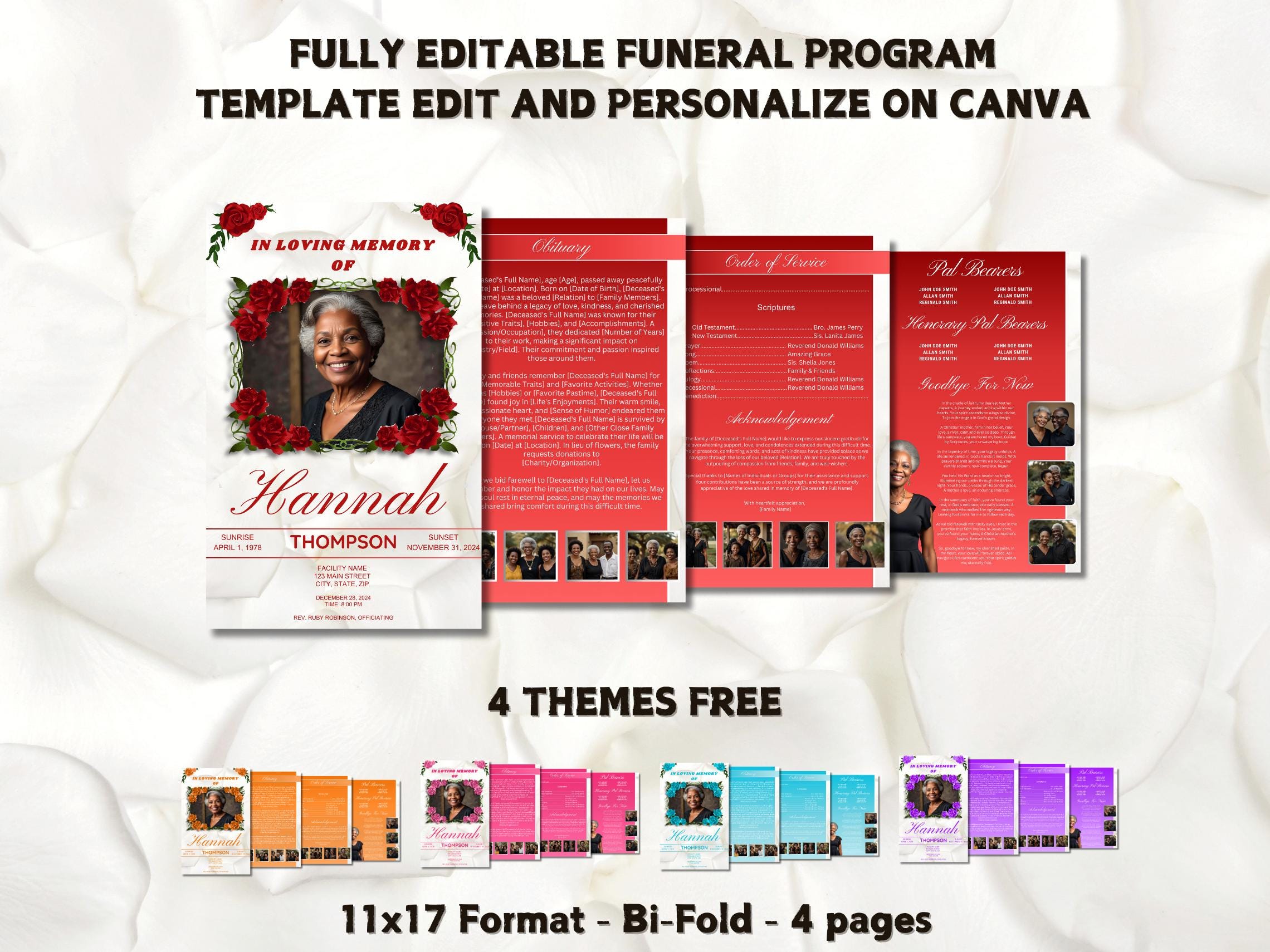 Funeral Program Template | Obituary Template | Instant Download ...