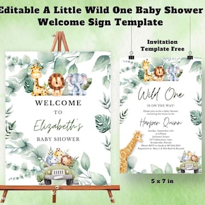 Editable A Little Wild One Baby Shower Welcome Sign, Safari Jungle Baby ...
