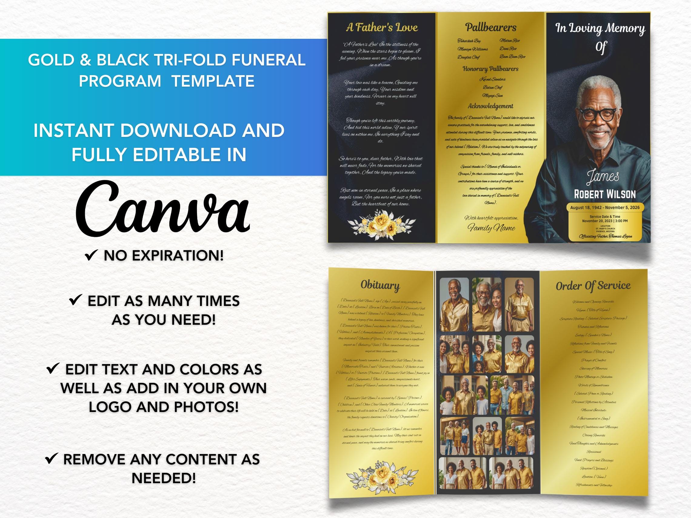 Magazine Style Obituary Program Template for Men/women , Obituary for ...