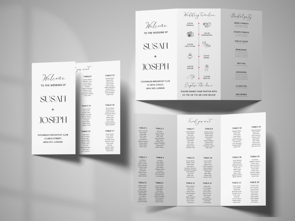Minimalist Trifold Wedding Program Template ,wedding Seating Chart ...