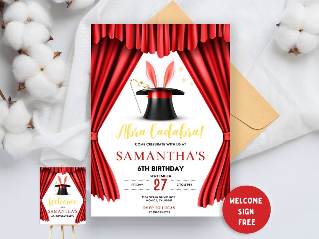 Magic Party Invite ,magic Show Birthday Invitation, Circus Party Invite ...