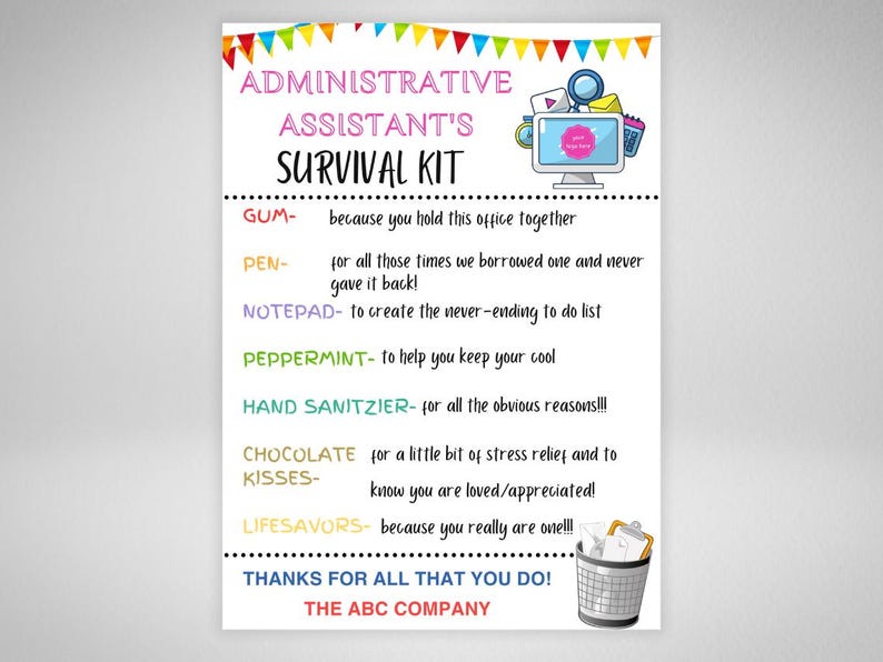 Administrative Assistant Survival Kit Gift Tags, Office Staff Gifts ...