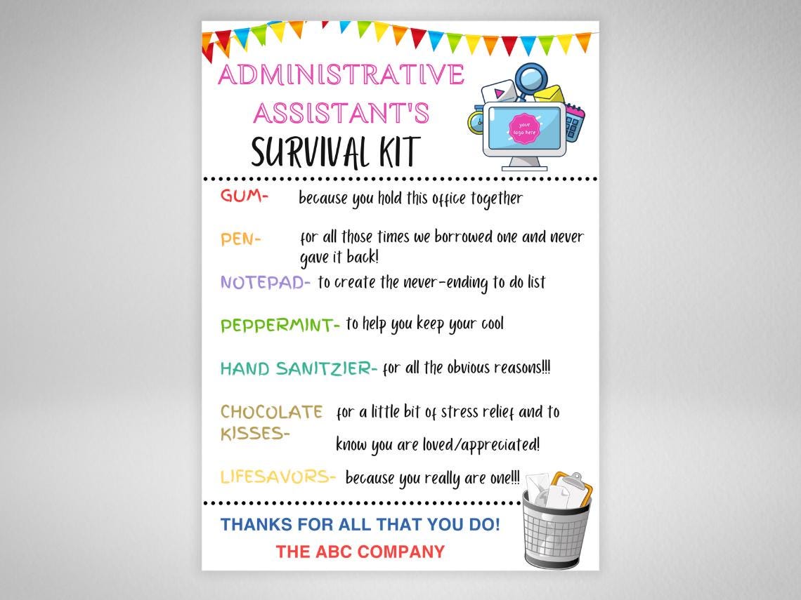 Administrative Assistant Survival Kit Gift Tags, Office Staff Gifts ...