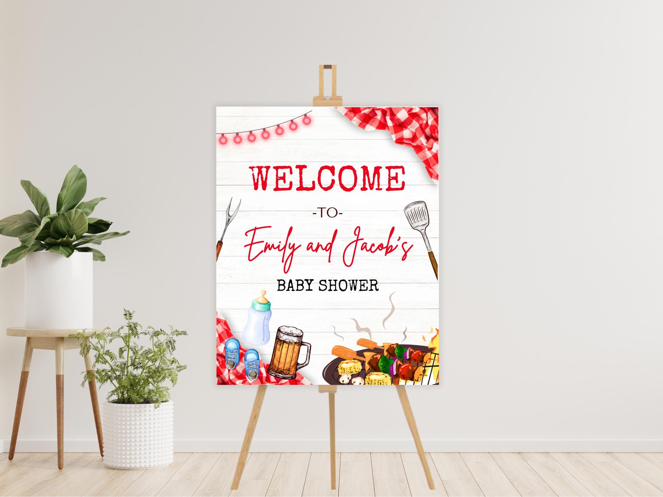 Editable Red Baby-q Baby Shower Welcome Sign | Backyard Bbq Party ...