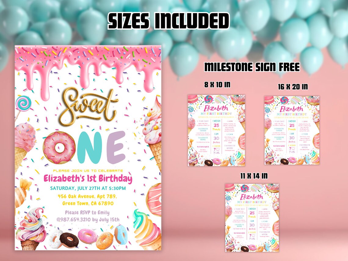 Sweet One Birthday Invitation, First Birthday Girl Invitation, Candy ...