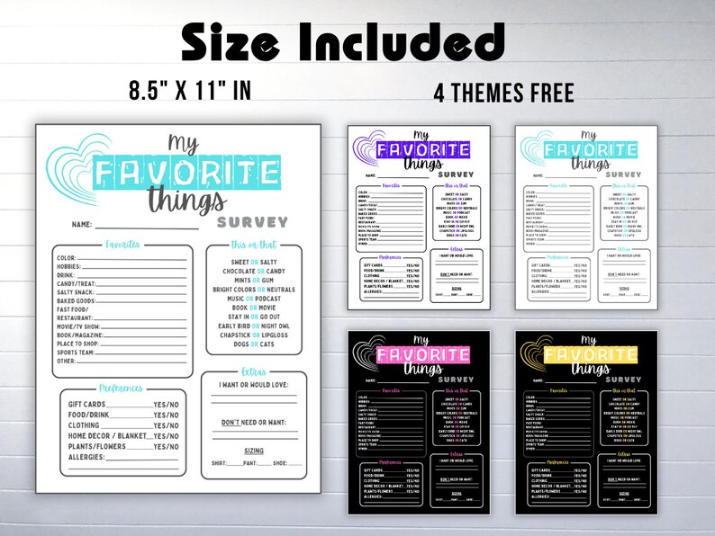 My Favorite Things Survey Questionnaire Employee Favorites All About Me ...