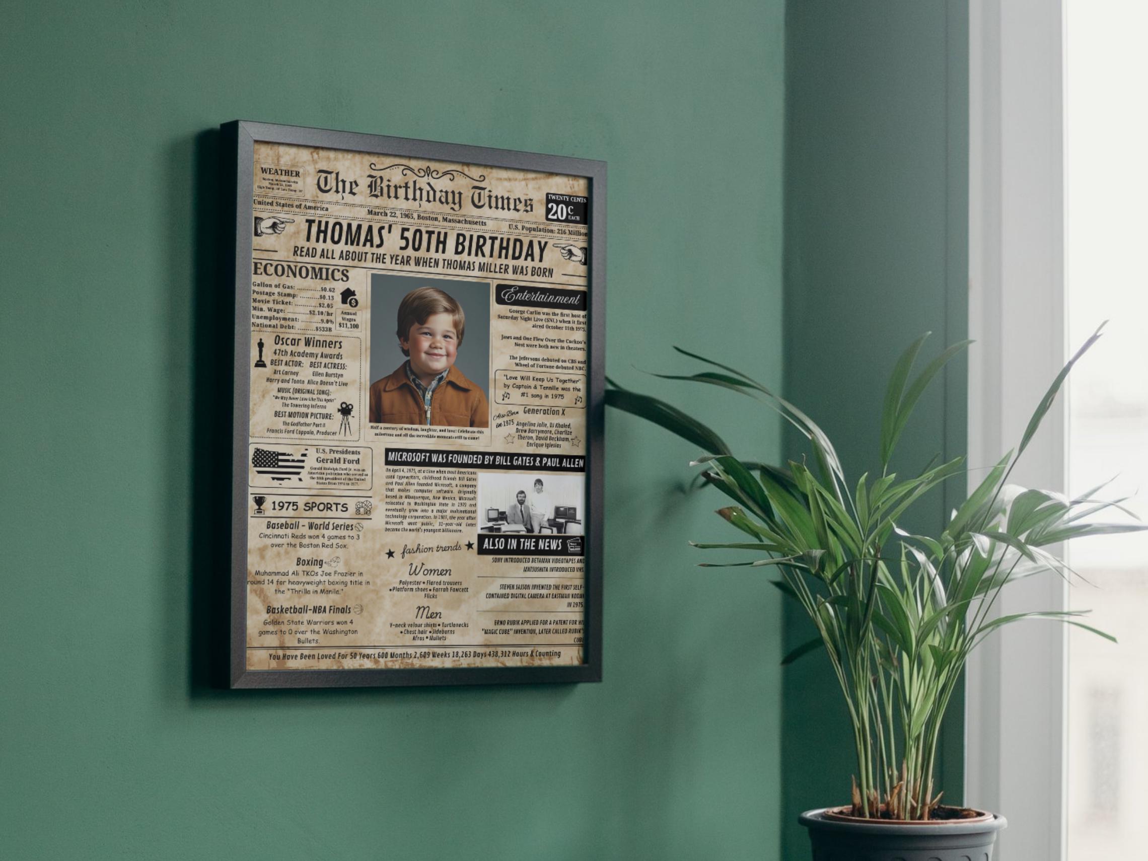 Personalized 50th Birthday Newspaper Poster | Back in 1975 Fun Facts ...