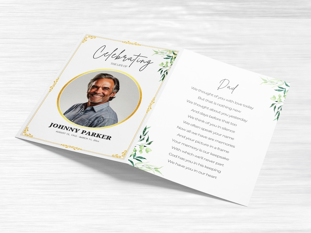 Greenery Funeral Program Template, Printable Funeral Memorial, Greenery ...