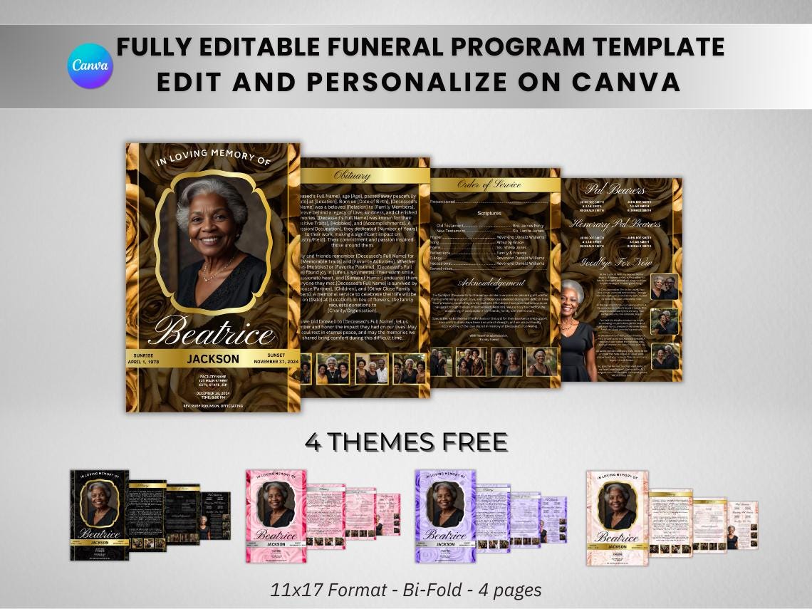 Funeral Program Template | Obituary Template | Instant Download ...