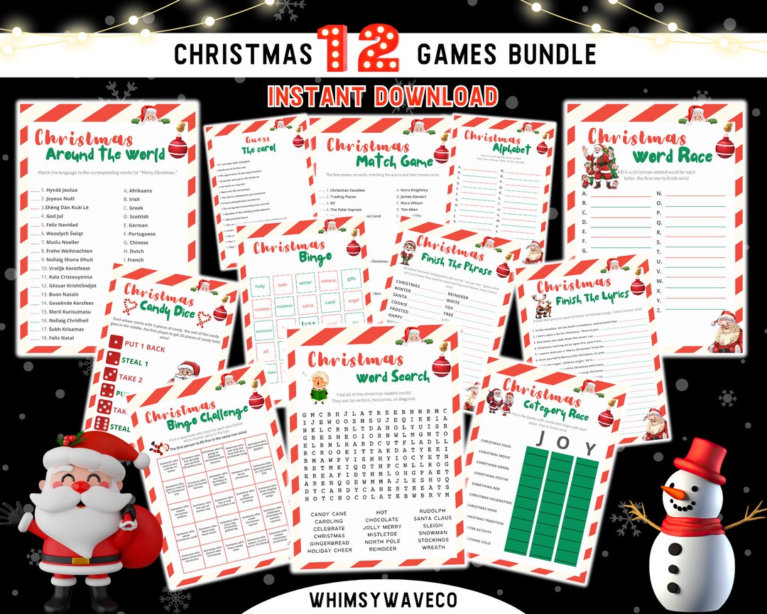 12 Christmas Game Bundle, Printable Family Games, Virtual Party Games ...