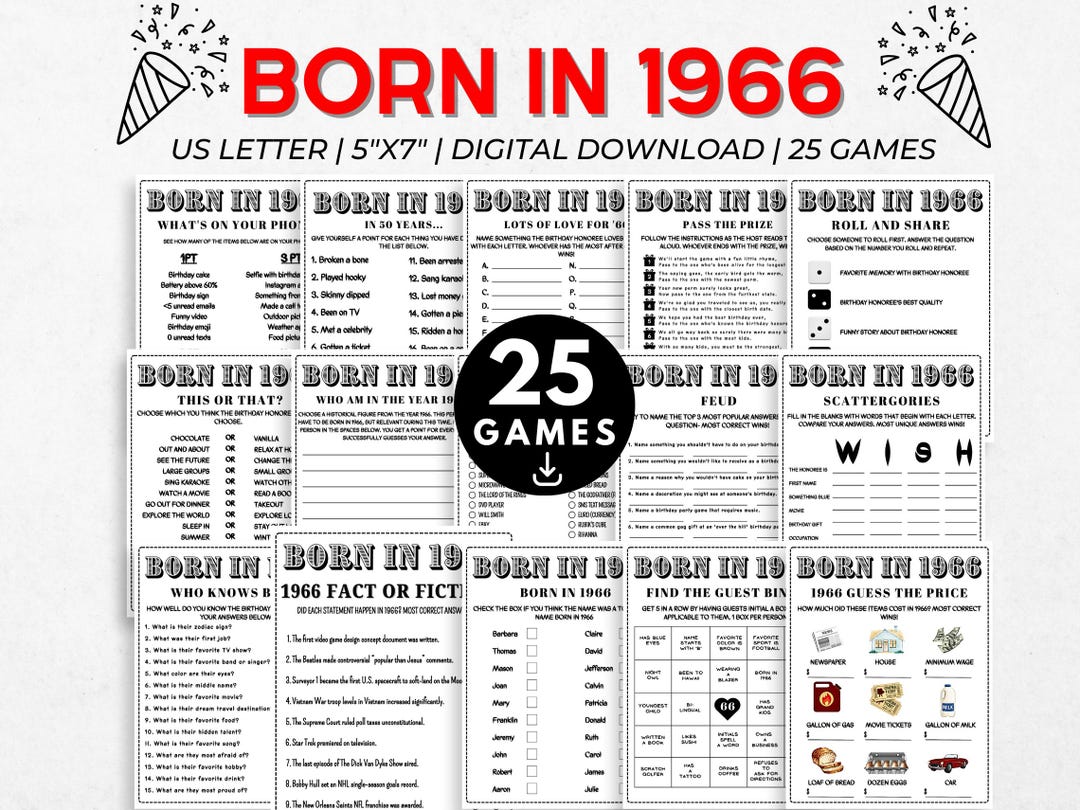 60th Birthday Party Games Bundle , Born in 1966 Games ( Digital ...