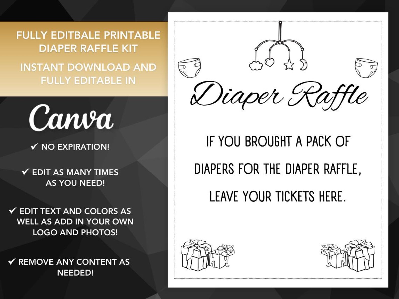 Printable Diaper Raffle Kit, Baby Shower Games, DIY Diaper Raffle ...