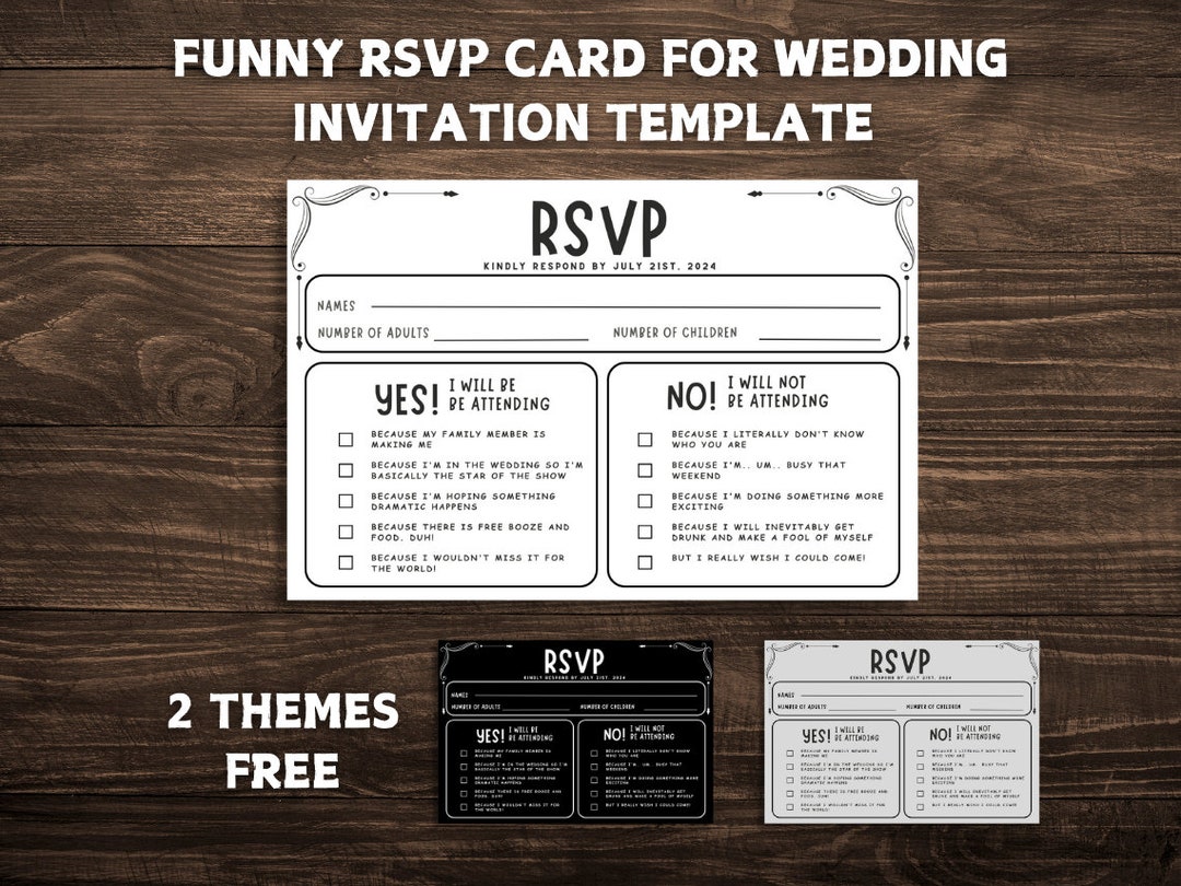 Funny RSVP Card for Wedding, Editable Wedding RSVP Template, Printable ...