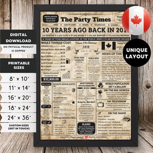 Born in 2015 Canada Sign ,10th Birthday Newspaper Sign,10th Birthday ...