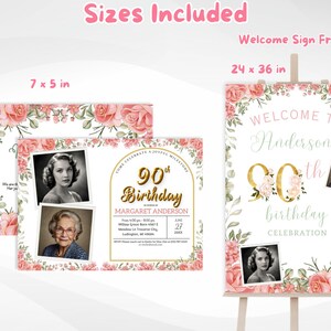 90th Birthday Invitation With Photo & 90th Birthday Welcome Sign ...