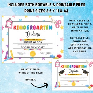 Editable Kindergarten Diploma, Kindergarten Graduation Certificate ...