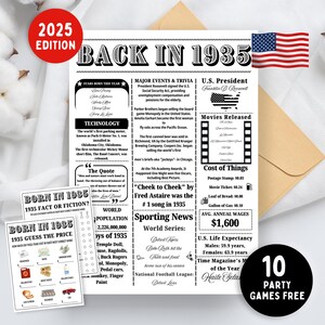 90th Birthday Trivia Fun Facts Back in 1935 Sign With 90th Birthday ...