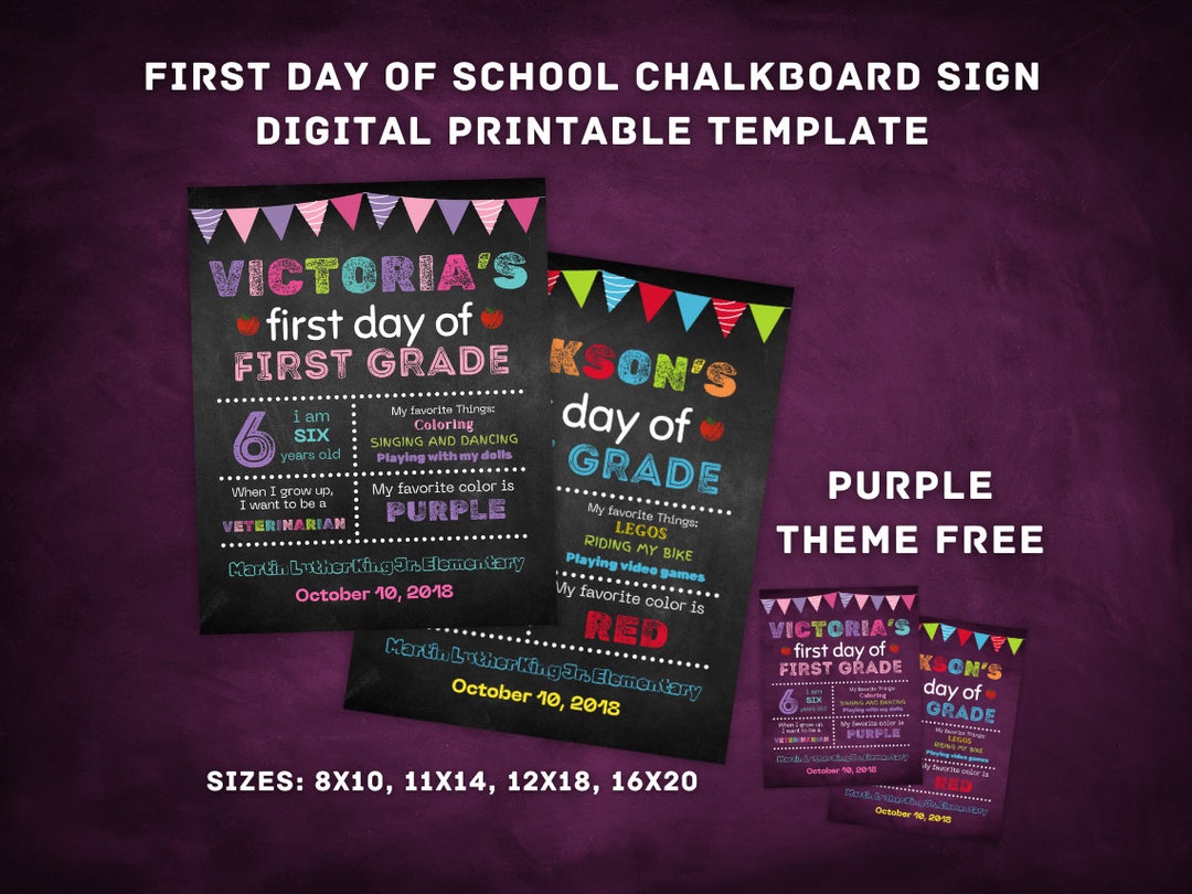 First Day of School Sign PRINTABLE, 1st First Day of First Grade Sign ...