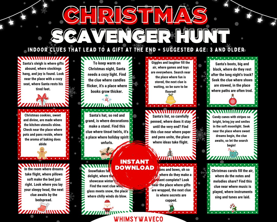 Christmas Scavenger Hunt for Older Kids Holiday Scavenger Hunt Teens ...