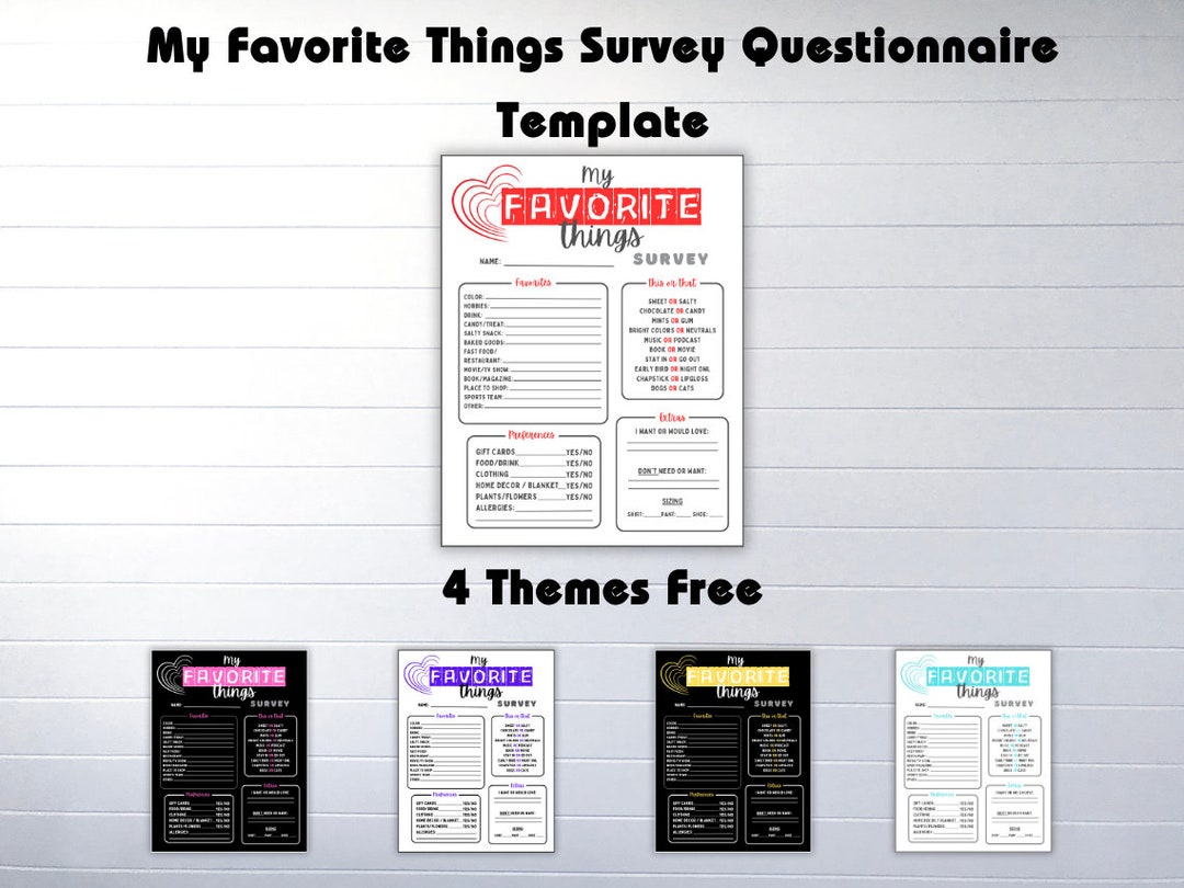 My Favorite Things Survey Questionnaire | Employee Favorites | All ...