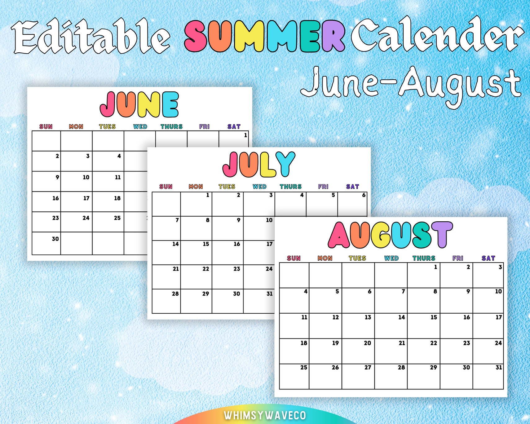 Printable Editable SUMMER 2024 Planner Bundle Summer Calendar Summer ...