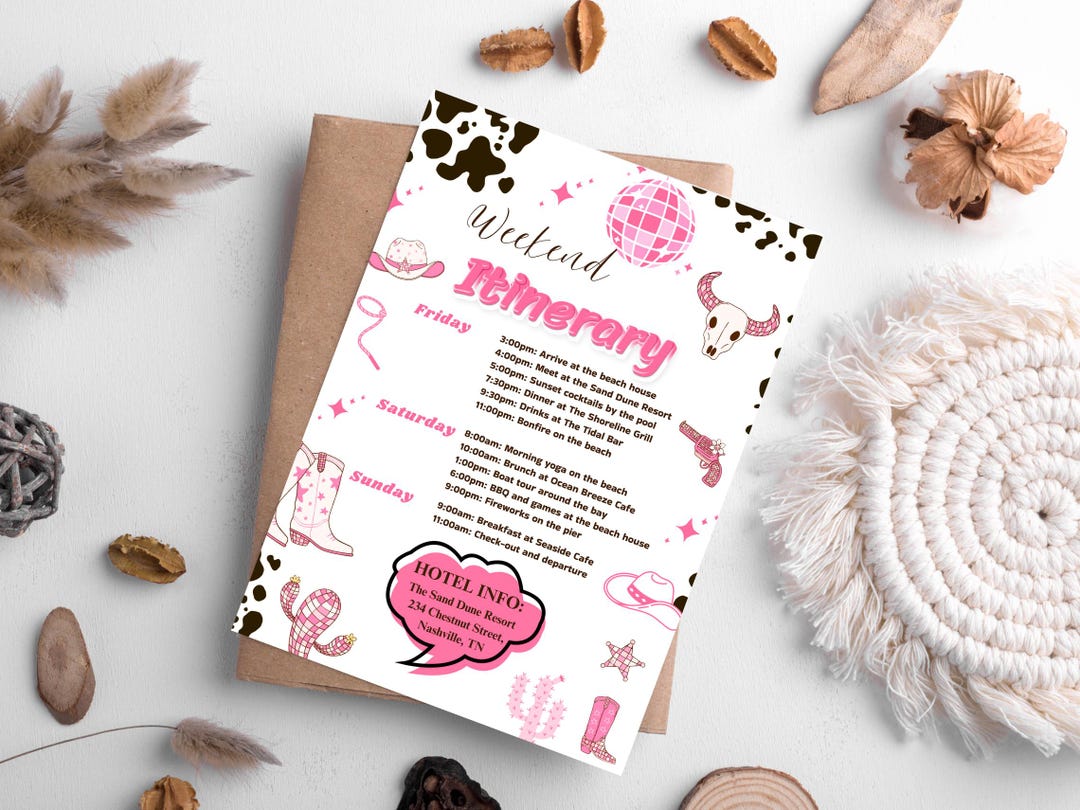 Nashville Bachelorette Party Itinerary Template – Editable Western ...
