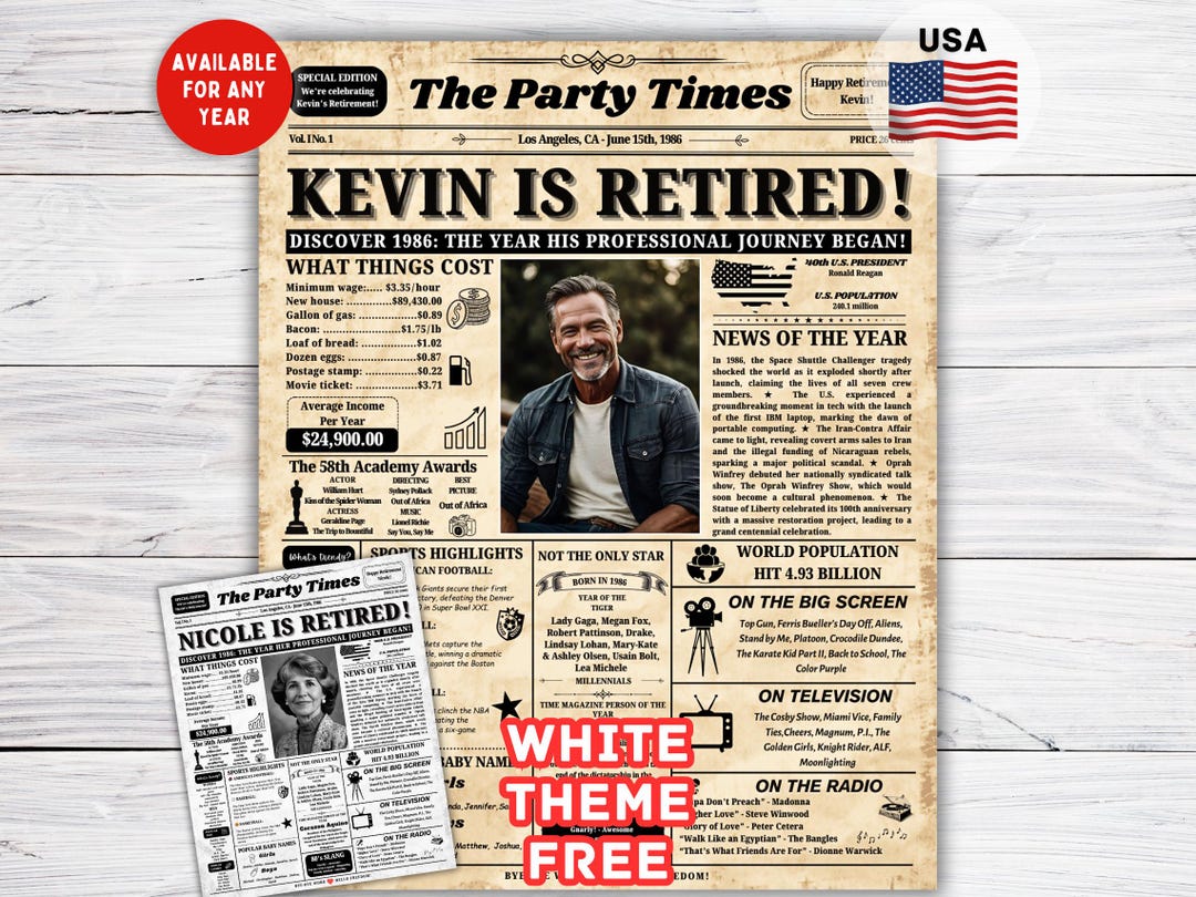 Personalized Retirement Newspaper Poster | Work Anniversary Gift - Etsy UK