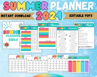 Printable Editable Summer Planner Bundle, Summer Calendar, Summer ...