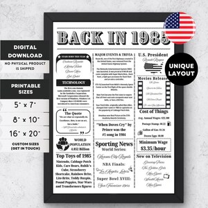 1985 40th Birthday Sign | Back in 1985 | Fun Facts 1985 | 1985 Trivia ...