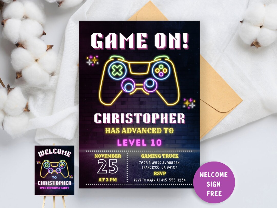 Level up Birthday ,video Game Party Invitation, Gamer Birthday Invite ...