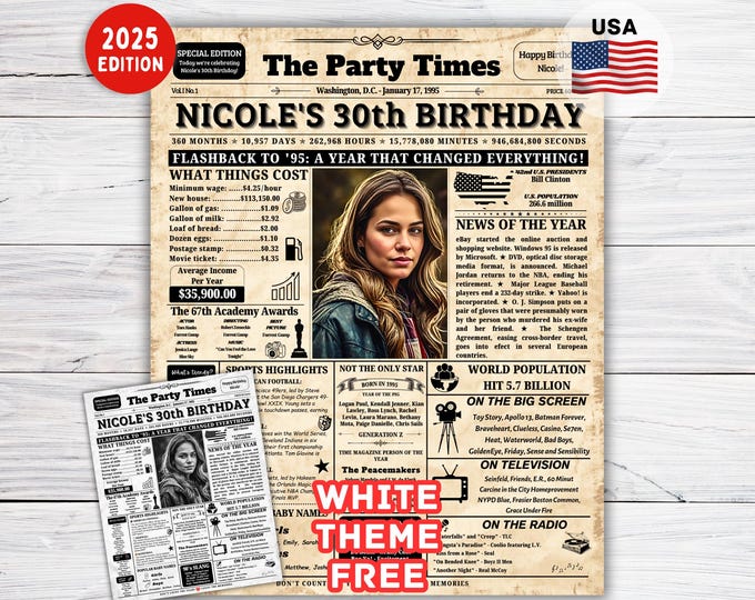 30th Birthday Gift Newspaper Poster, Printable 30th Birthday Decoration ...