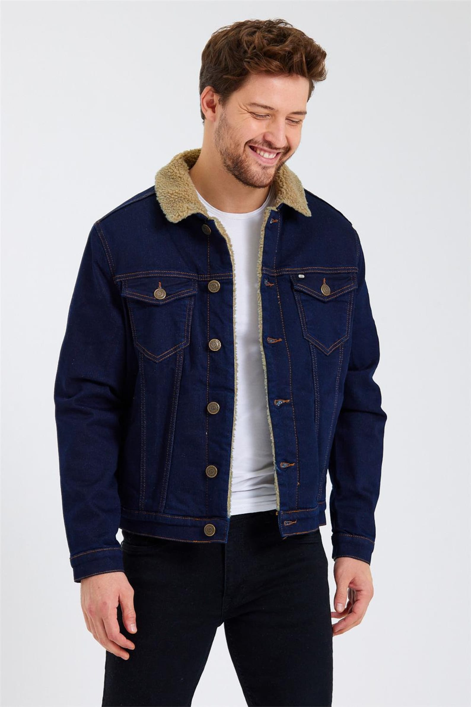 Explode Men's Fur-lined Denim Jacket Navy Blue,denim Jacket,man Jacket ...