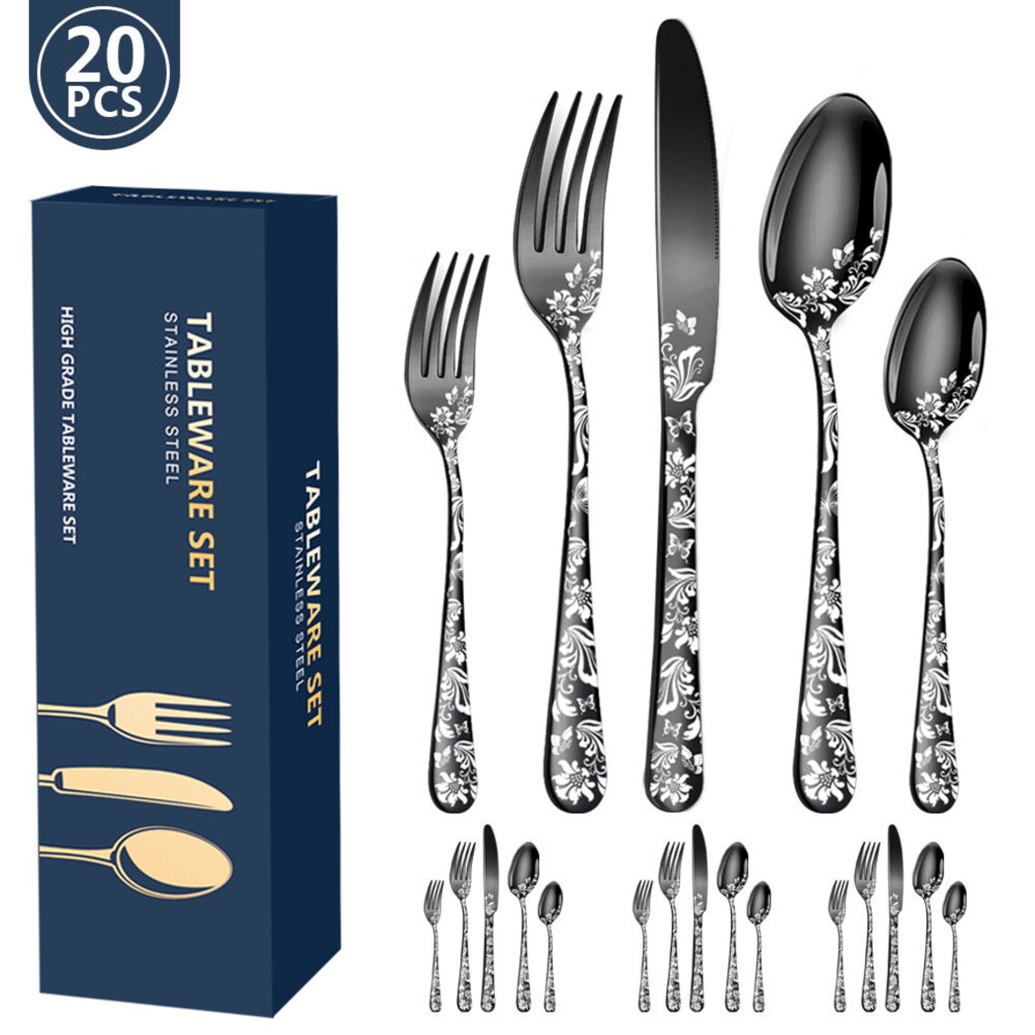 Flower Garden & Butterfly Lasered Cutlery Flatware Set of 20 Pieces ...