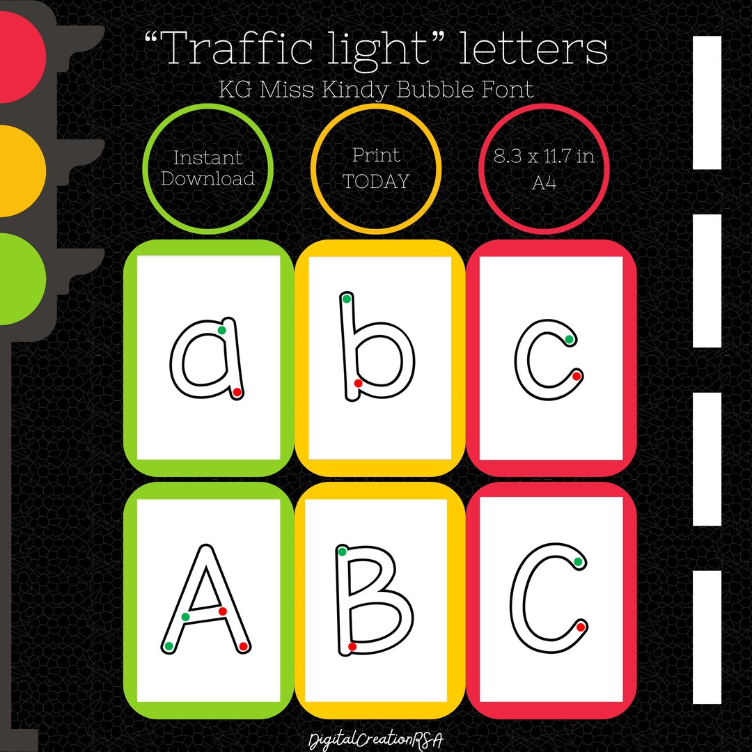 Traffic Light Letters - KG Miss Kindy Bubble Font - Etsy
