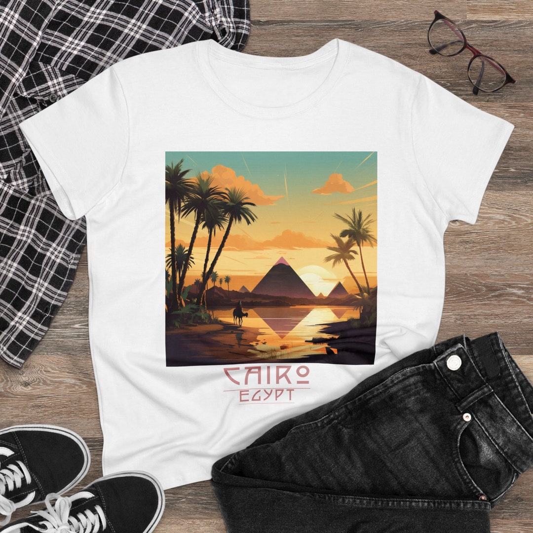 Cairo WOMEN'S Midweight Cotton Tee, Great Pyramids of Giza Tee Shirt ...