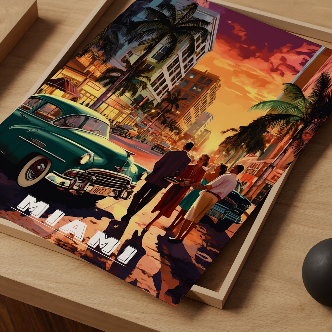 Retro Vintage Artwork, Vintage Miami • Gift Miami Party • Miami Beach ...