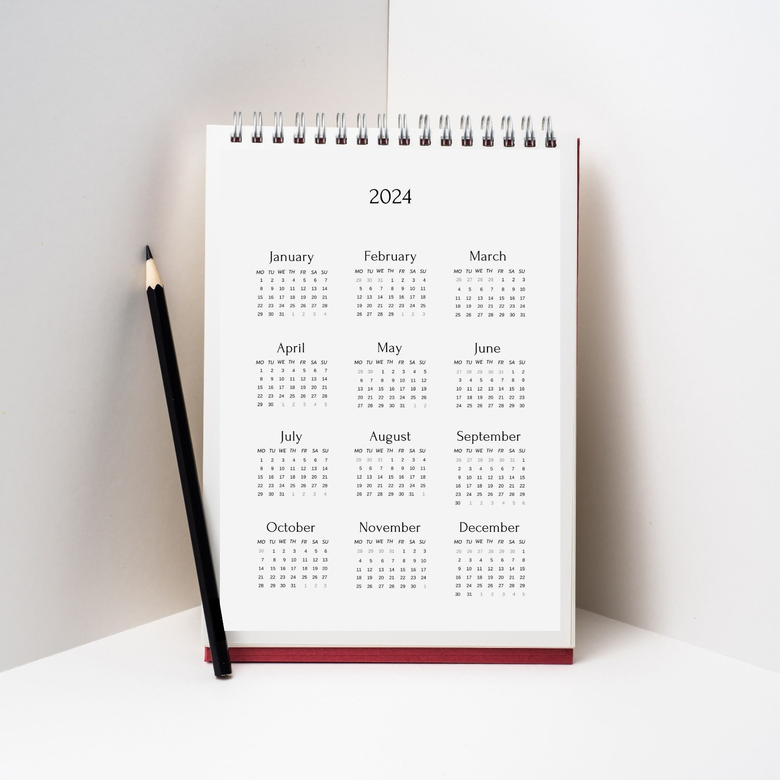 2024 Year Monday Start Calendar Printable, Yearly Calendar 2024, Year ...