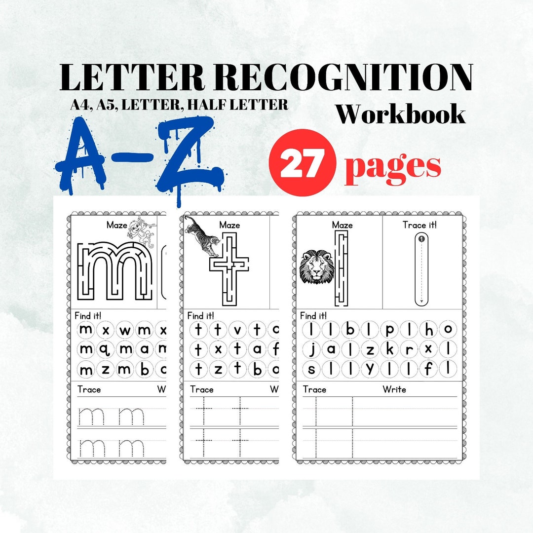 Letter Recognition Workbook A-Z With Maze and Animal, Alphabet Tracing ...