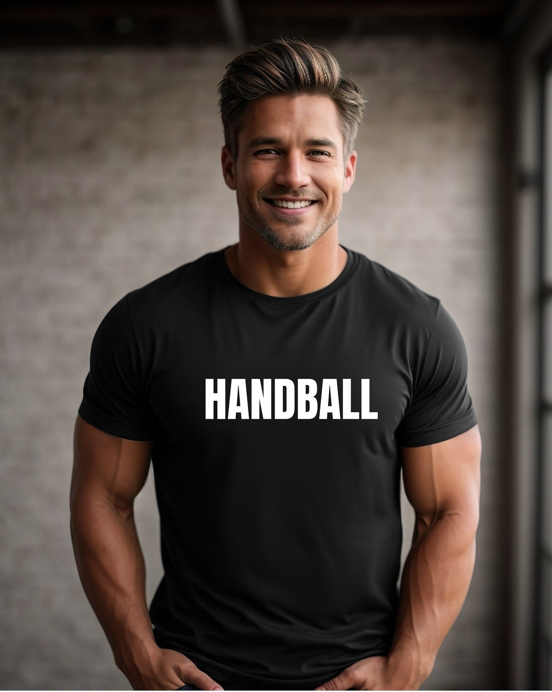 Black Handball Men's T-shirt Block Letters, Team Sport, Gifts for Him ...