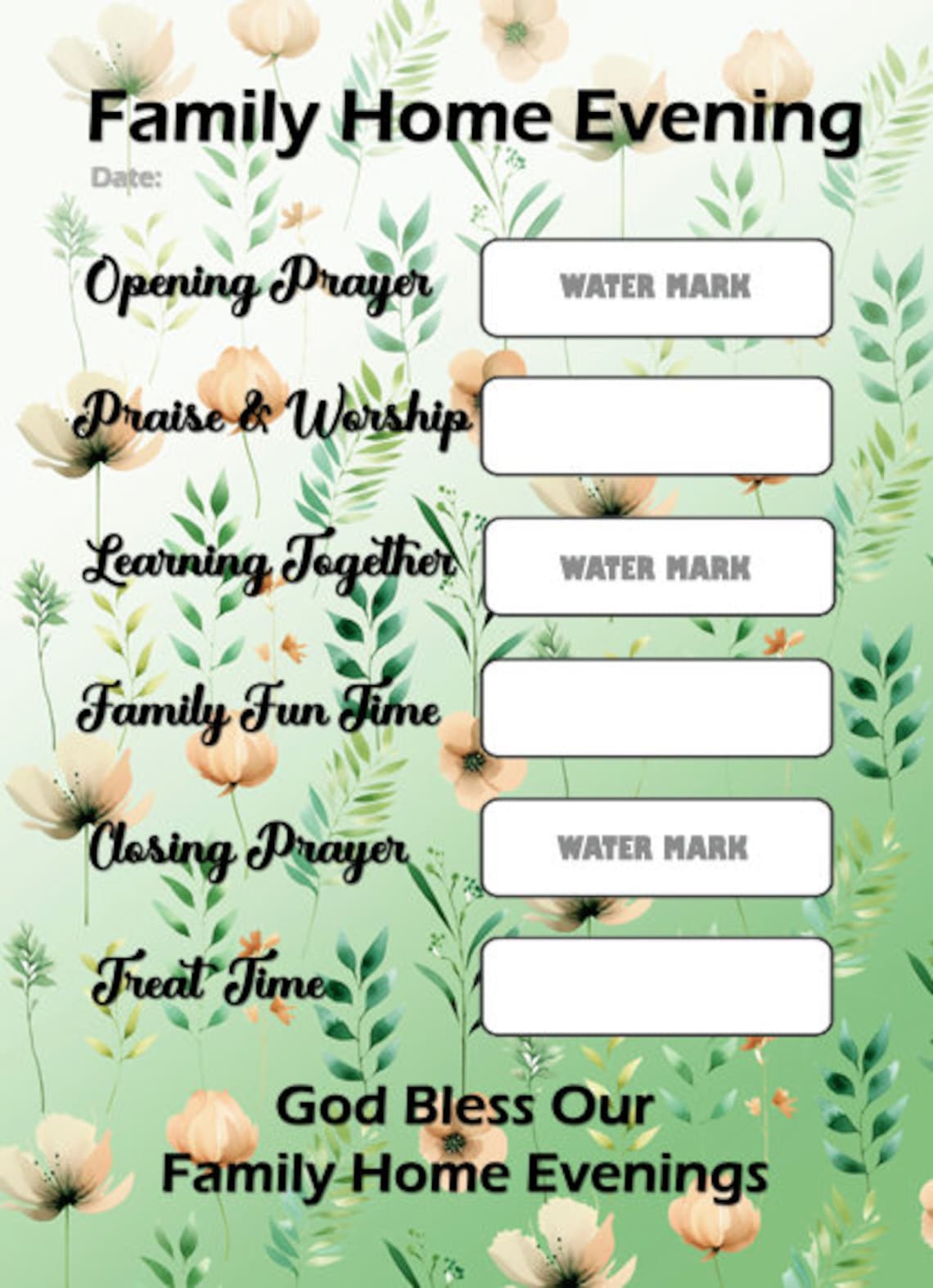 Family Home Evening Chart, Editable FHE Chart, FHE Assignment List, FHE ...