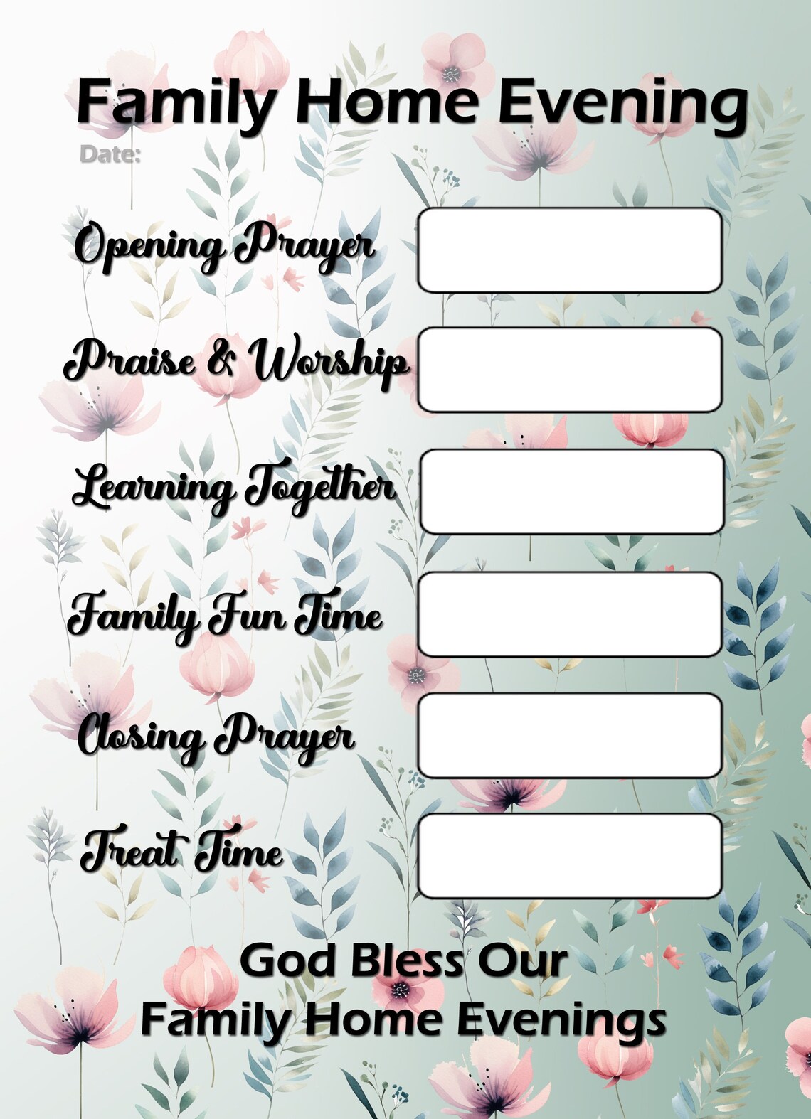 Family Home Evening Chart, Editable FHE Chart, FHE Assignment List, FHE ...