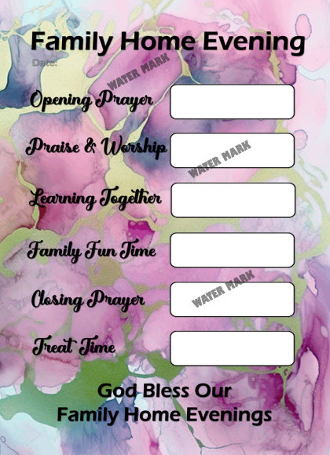 Family Home Evening Chart, Editable FHE Chart, FHE Assignment List, FHE ...