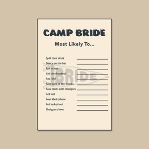 Camp Bride - PRINTABLE BACHELORETTE GAMES - Digital Download ...