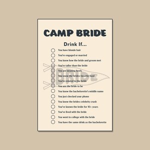 Camp Bride - PRINTABLE BACHELORETTE GAMES - Digital Download ...